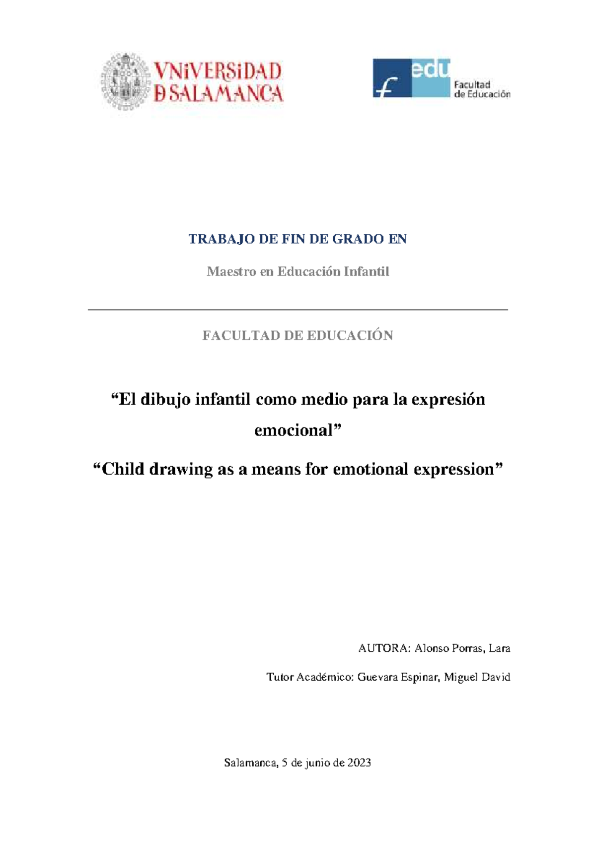 TFG: El Dibujo Infantil como Medio de Expresión Emocional - Studocu