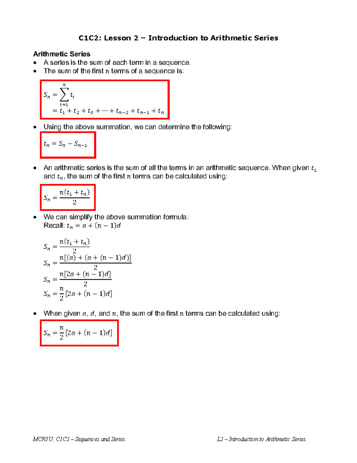 C1C2: L2 Introduction to Arithmetic Series - Practice & Examples - Studocu
