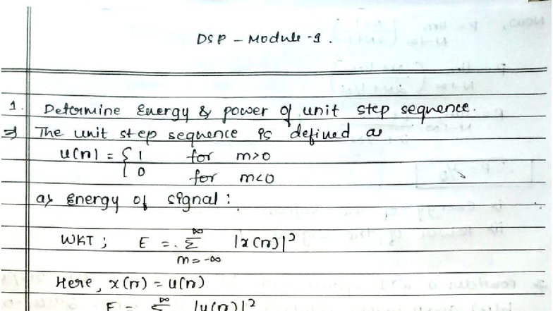 DSP Module 1: Energy and Power of Unit Step Sequence - Studocu