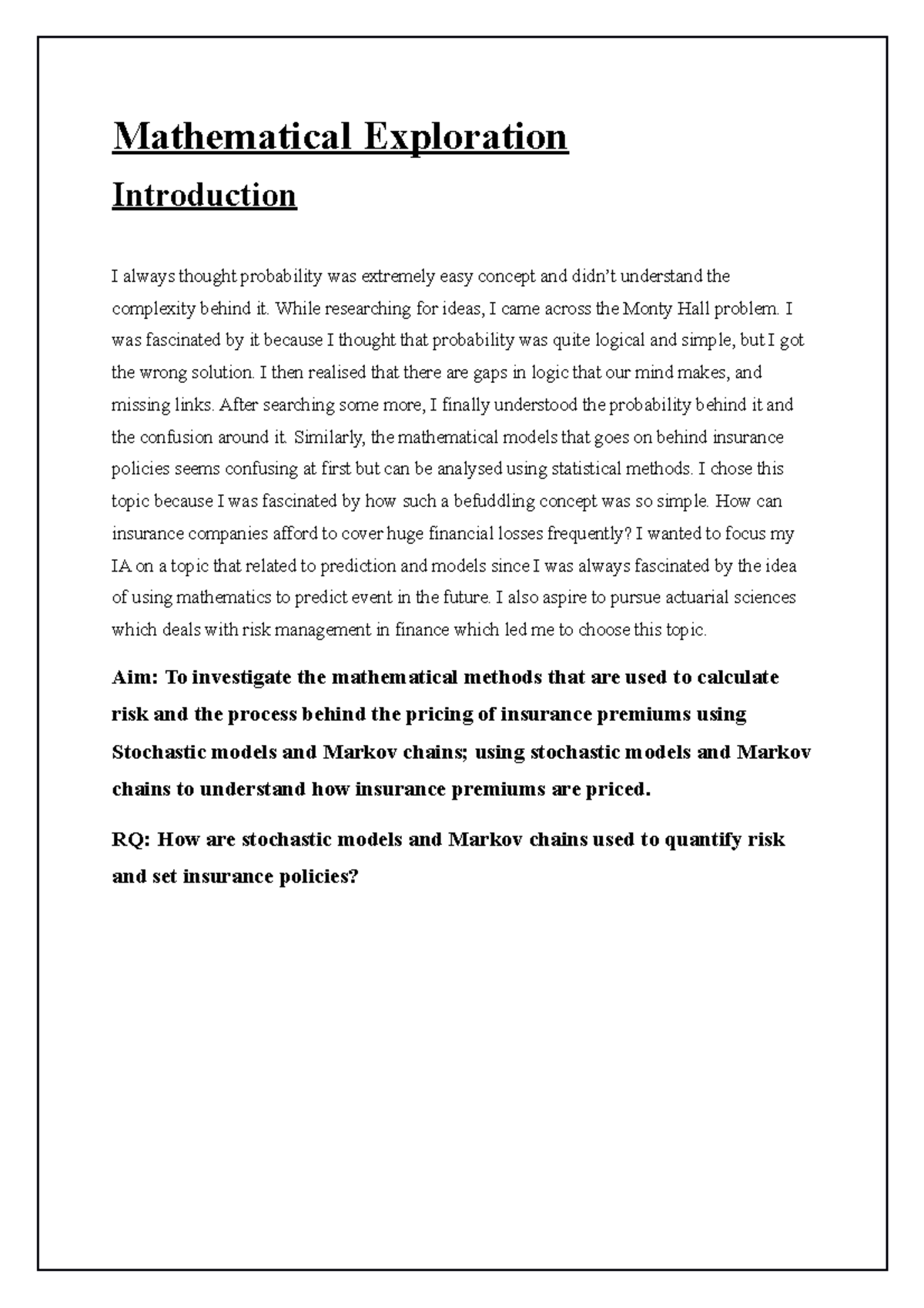 Math ia introduction - Mathematical Exploration Introduction I always ...