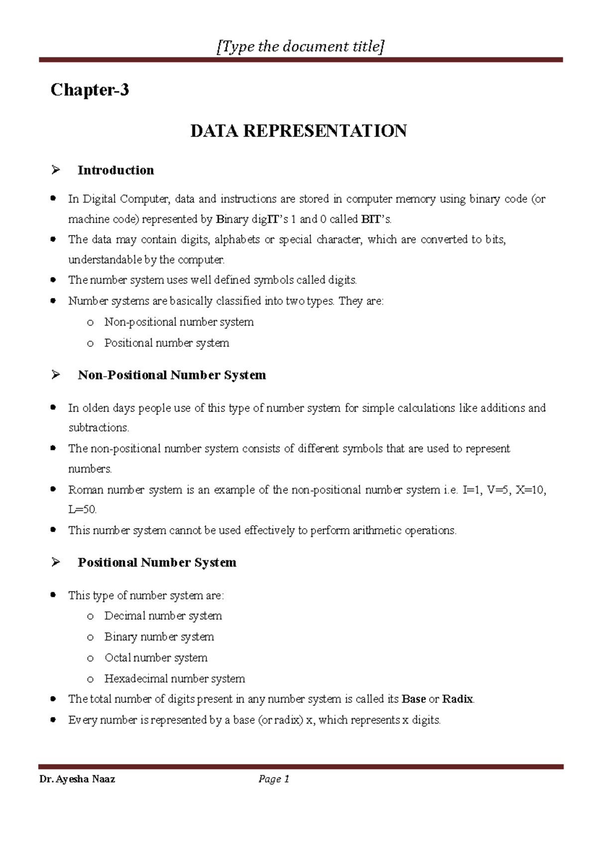 Chapter 3 data representation - Chapter- DATA REPRESENTATION ...