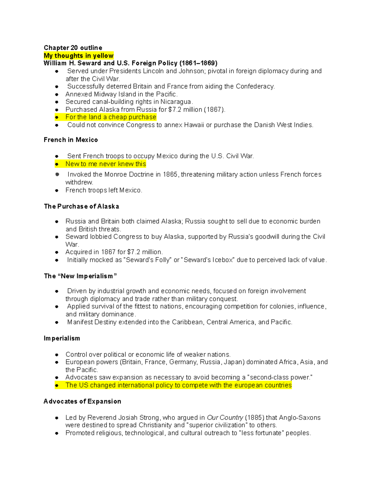 Chapter 20 outline - Chapter 20 outline My thoughts in yellow William H ...