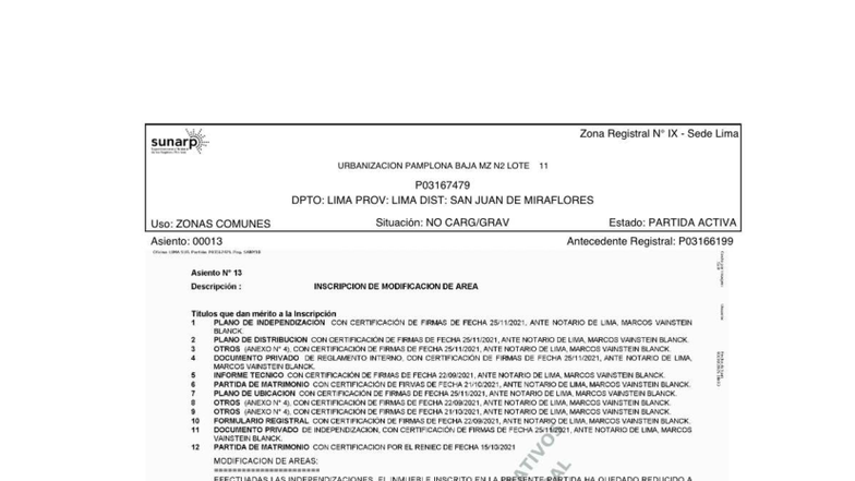 Zona Registral N° IX - Sede Lima: Inscripción de Modificación de Área ...