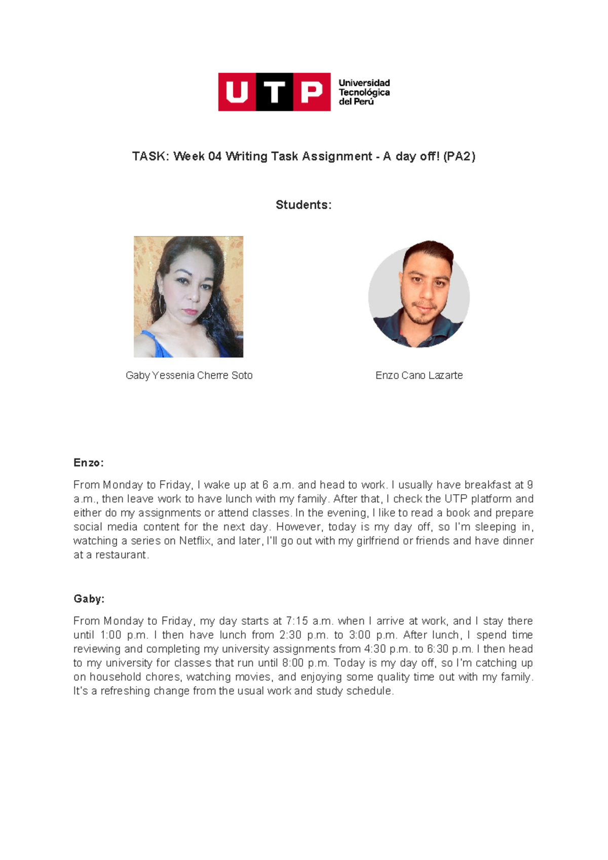 Week 04 Writing Task: A Day Off Assignment (PA2) - Studocu