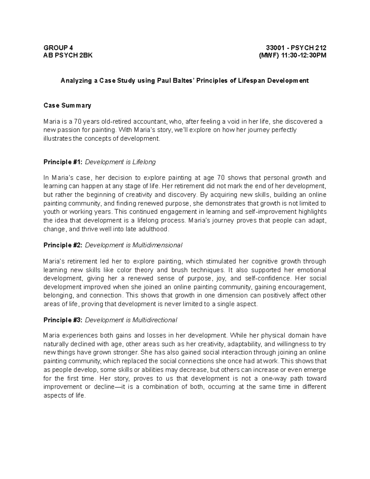Group 4 PSYCH 212 Case Study: Lifespan Development Principles - Studocu