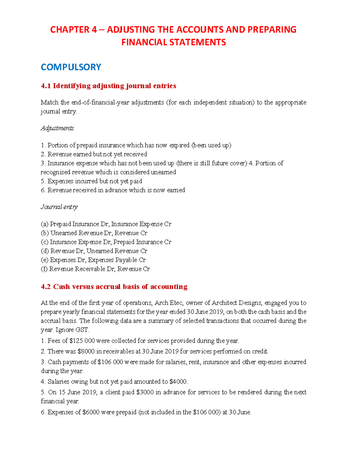Chapter 4 Tutorial questions Students - CHAPTER 4 – ADJUSTING THE ...