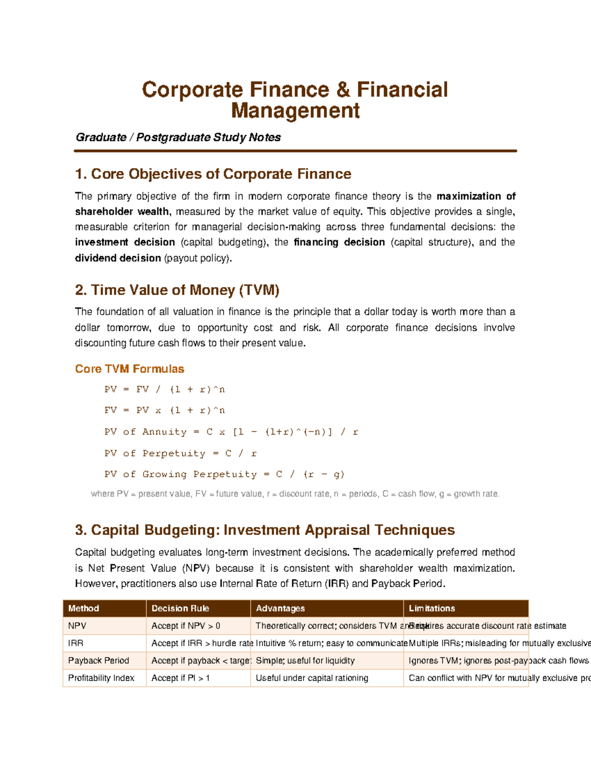 03 Corporate Finance: Financial Management Study Notes - Studocu