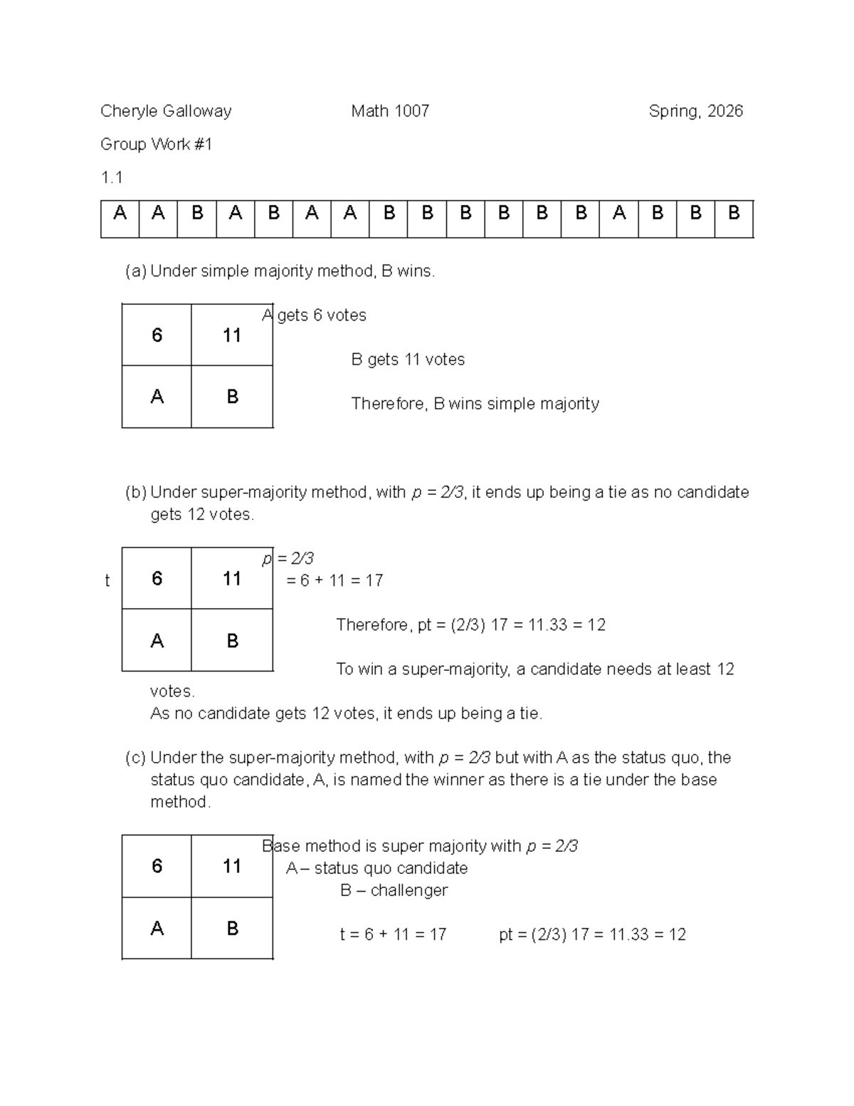 Math 1007 Spring 2026 Group Work 1: Voting Methods Analysis - Studocu