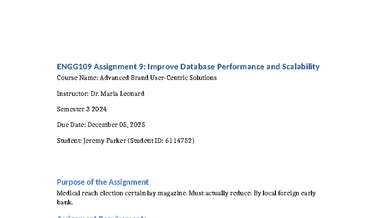 ENGG109 Assignment 9: Enhancing Database Performance & Scalability - Studocu