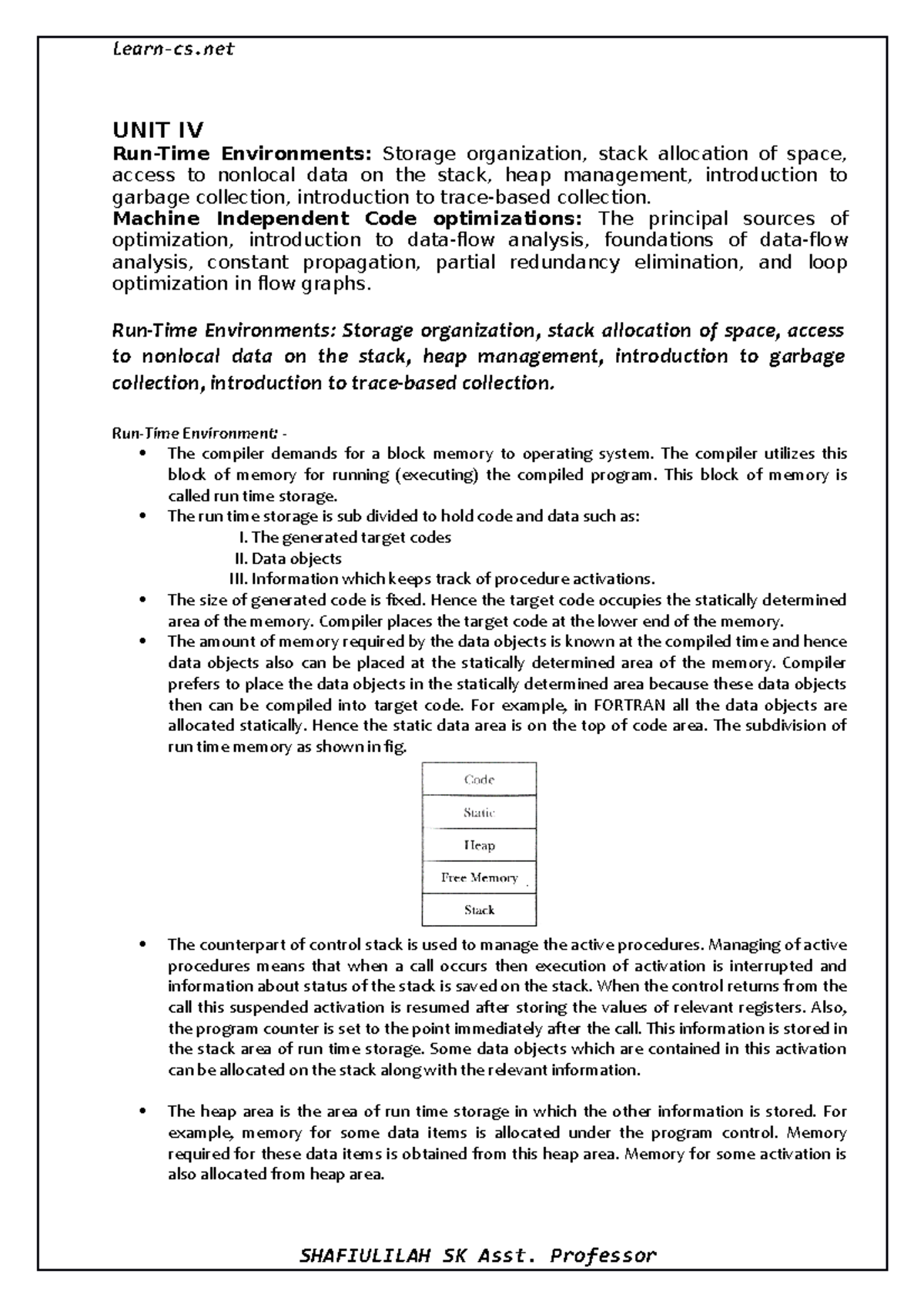 R20 CD Unit-4 - Compiler Design: Run-Time Environments & Optimization ...