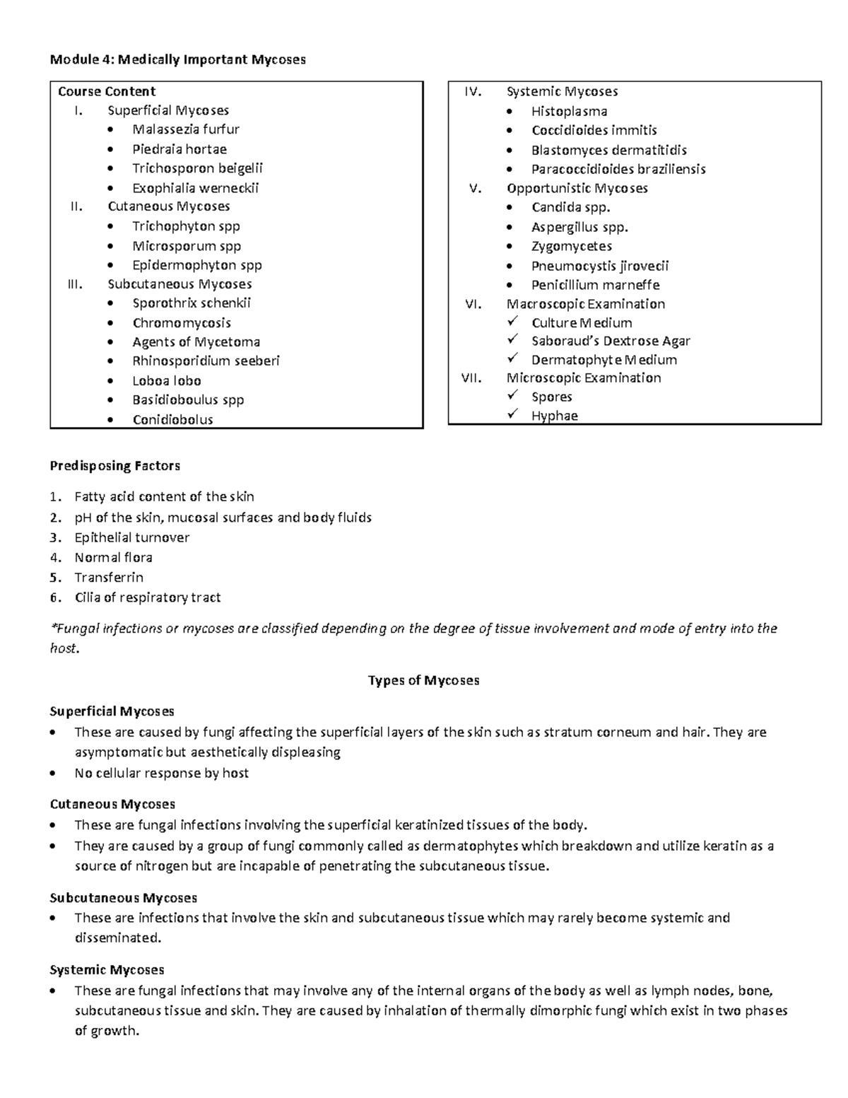 Module 4 - Overview of Medically Important Mycoses - Studocu