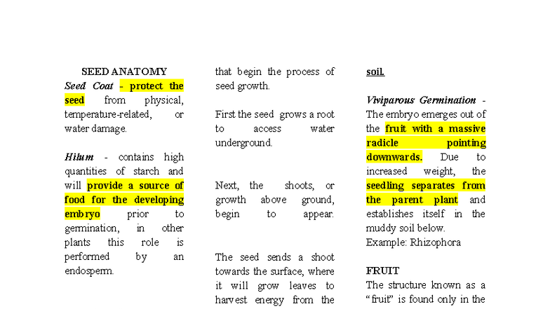 Botany 1ST SEM Finals Review: Seed Anatomy & Germination - Studocu