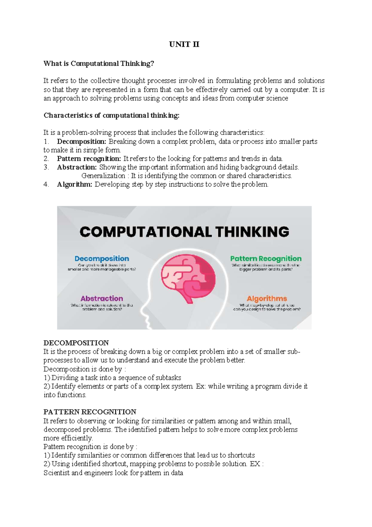 UNIT II - Understanding Computational Thinking Concepts and Processes ...
