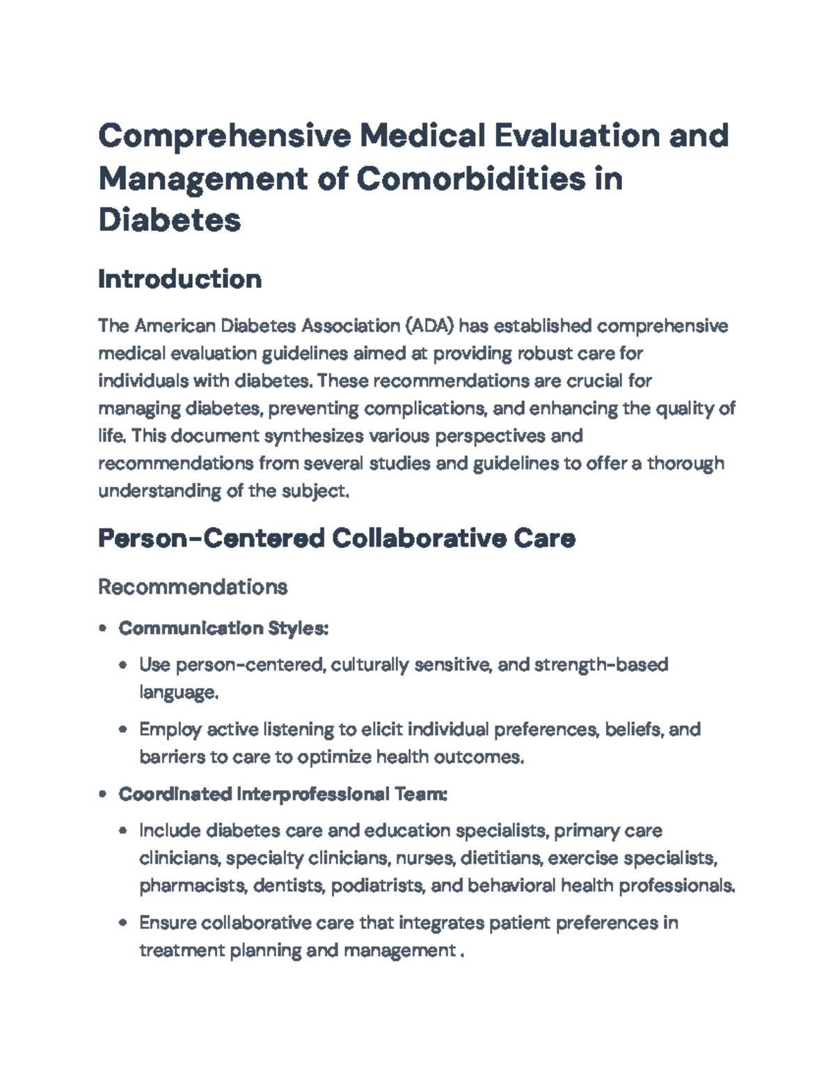 Comprehensive Evaluation of Diabetes Management & Comorbidities ...