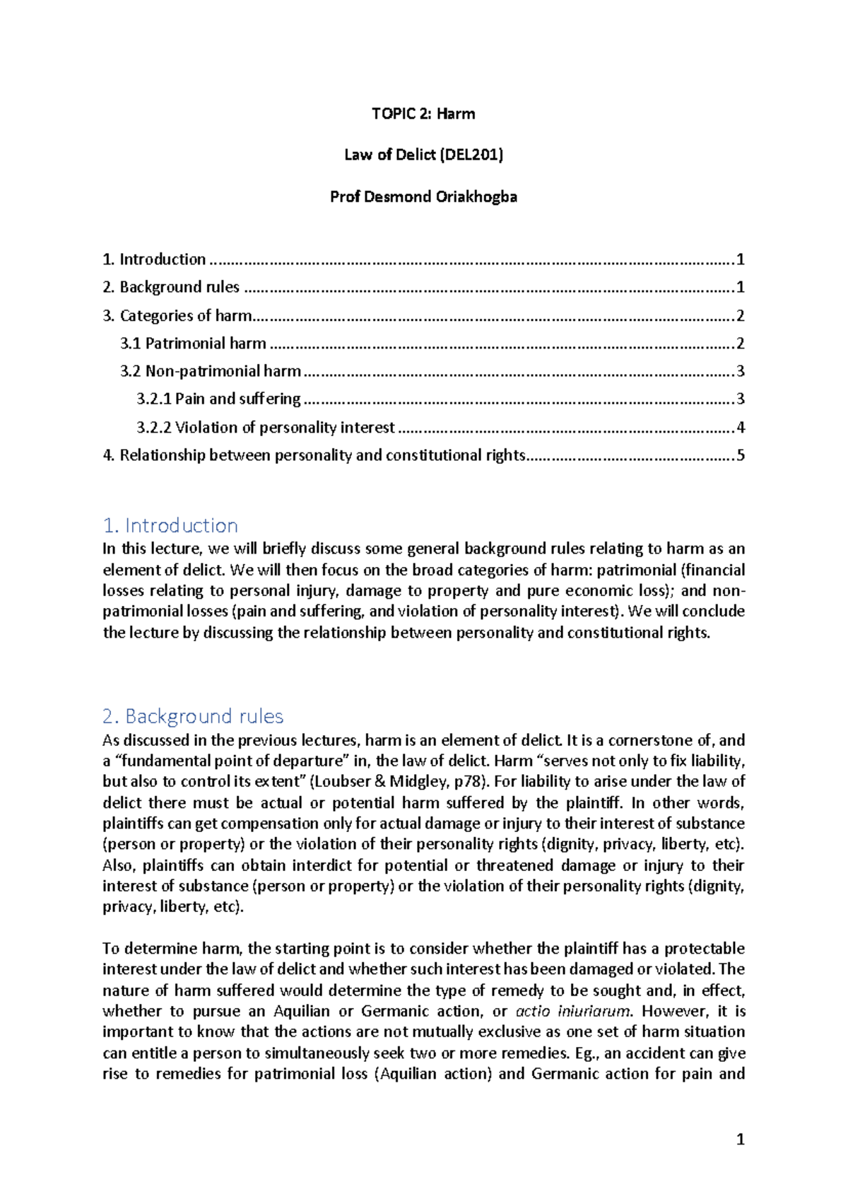 Harm Law of Delict: Lecture Notes (DEL201) by Prof. Desmond Oriakhogba ...