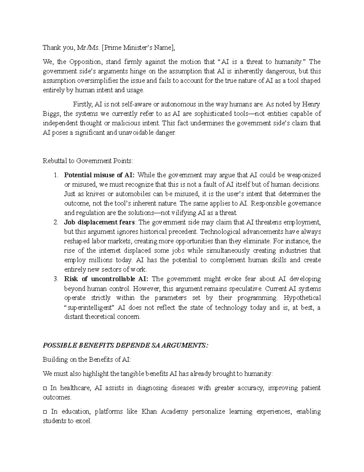 AI Debate Script & Guide: Opposition to the Threat of AI ...