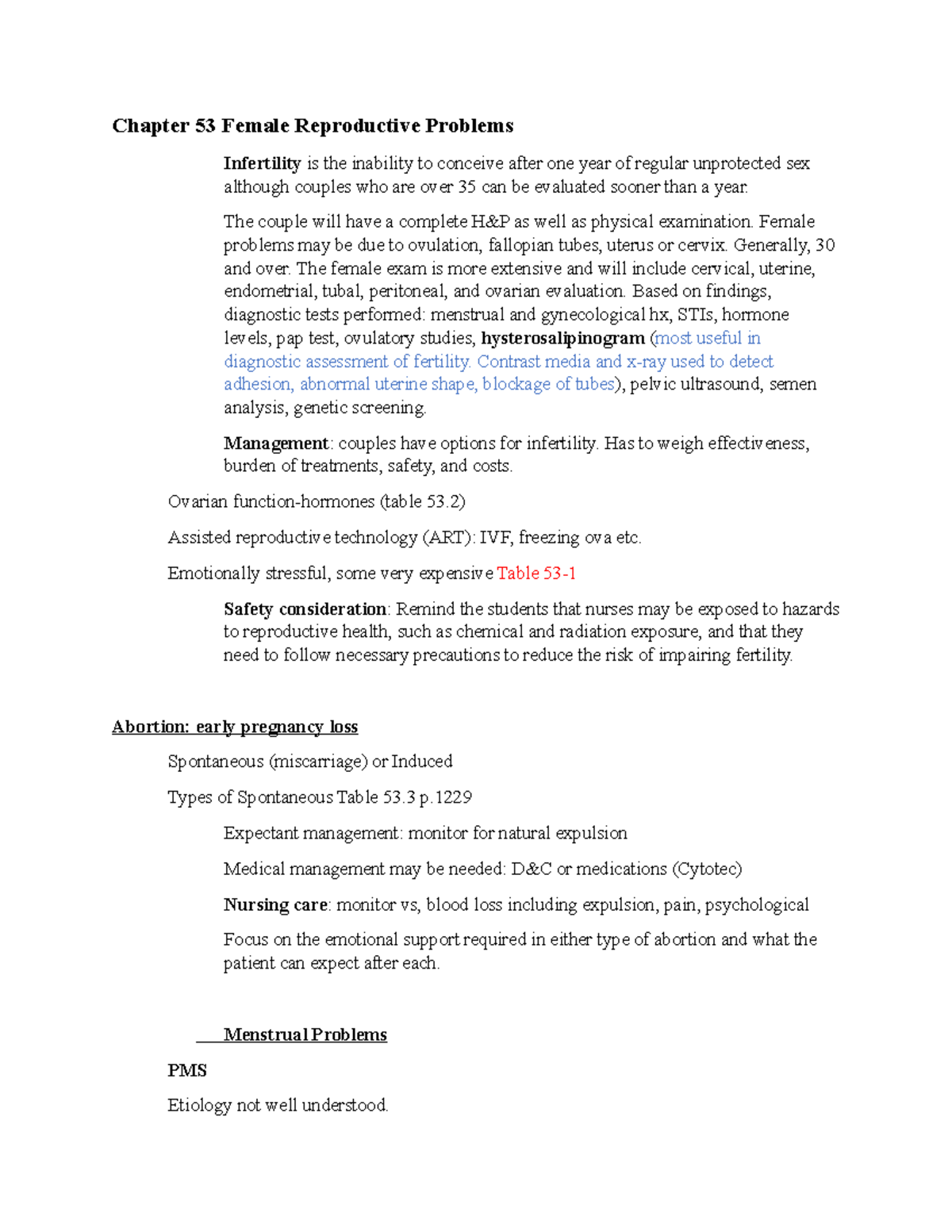Chapter 53 Female Reproductive Problems - key points students - Chapter ...