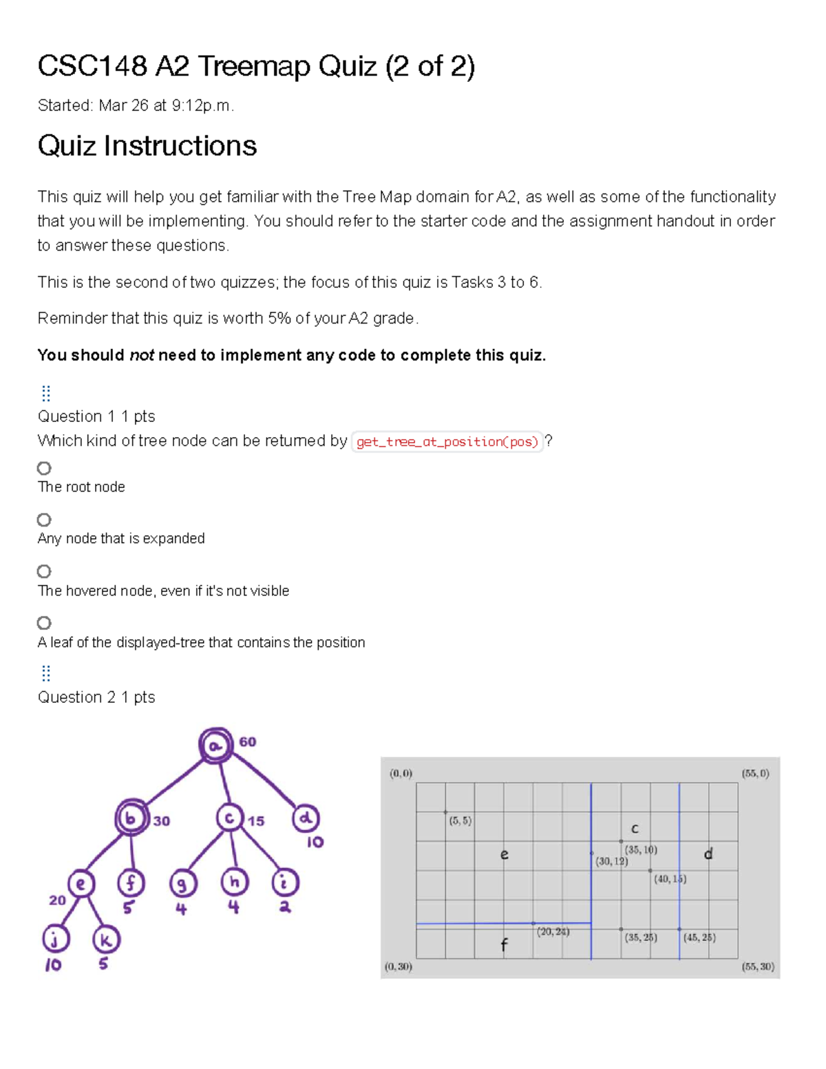 CSC148 A2 Treemap Quiz (2 of 2) - Key Concepts and Questions - Studocu