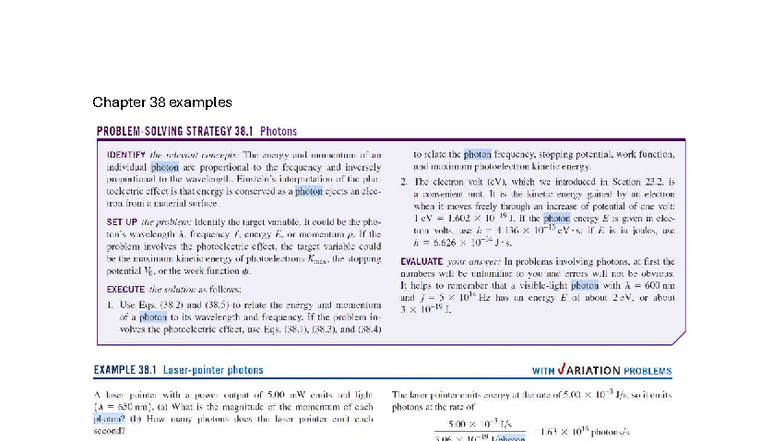Chapter 38 Examples: Photons and the Photoelectric Effect - Studocu