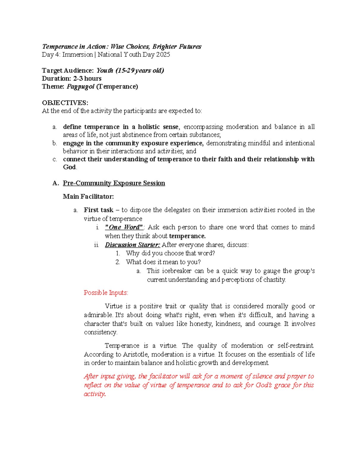 Immersion Module Notes: Temperance & Community Engagement (Day 4) - Studocu