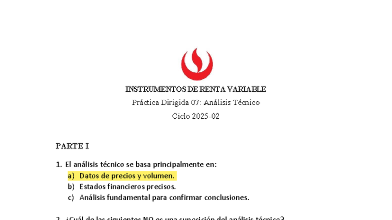 PD7 - IRV Práctica Dirigida 07: Análisis Técnico y Preguntas - Studocu