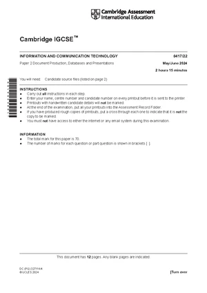 0417 s24 qp 21 - ICT Past Paper May/June 2024 Exam Instructions - Studocu