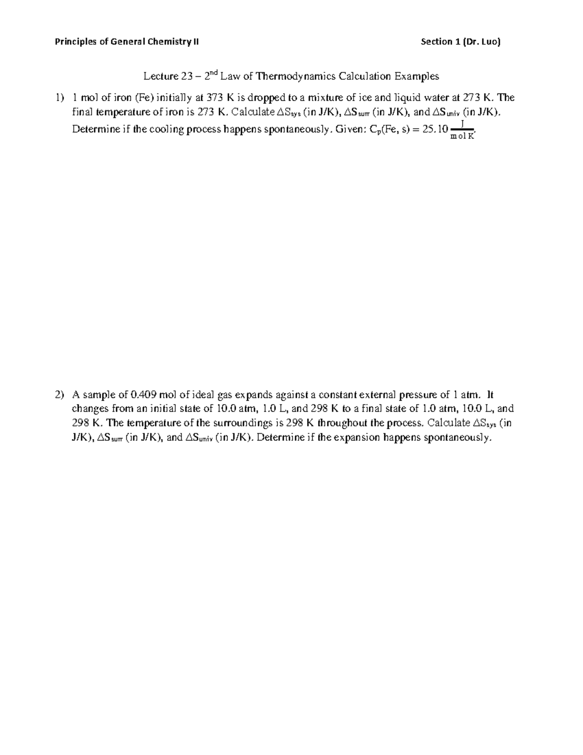 1602-Lecture 23: 2nd Law of Thermodynamics Examples - Studocu
