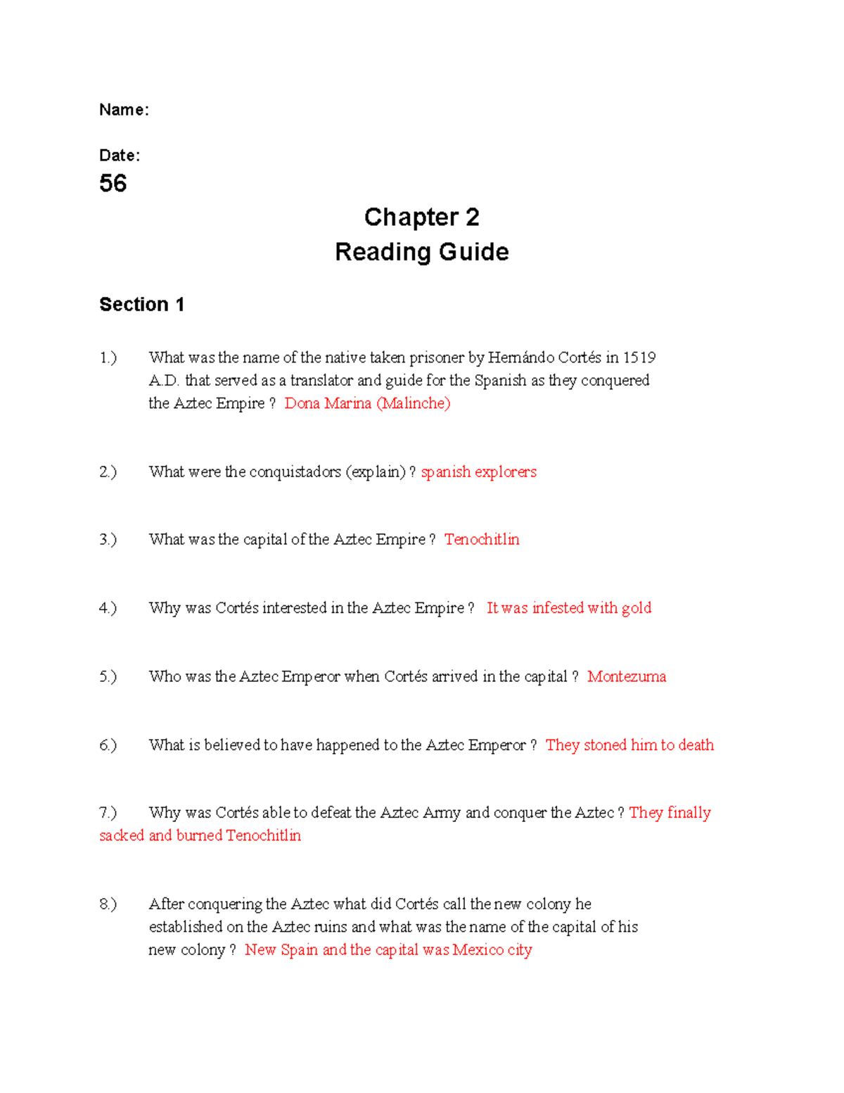 Sophie Hendrix - Ch 2 Reading Guide Qs (Course Code: 8124398) - Studocu