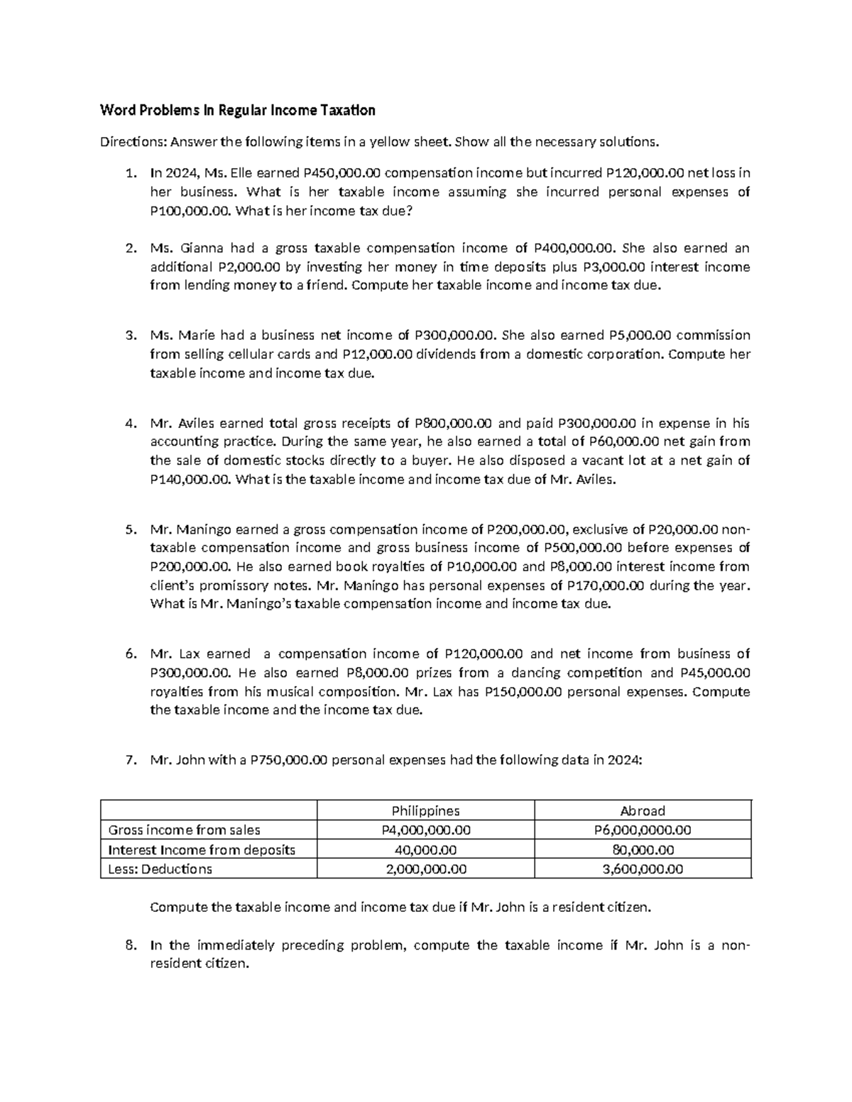 Word Problems in Regular Income Taxation (2024) - Studocu