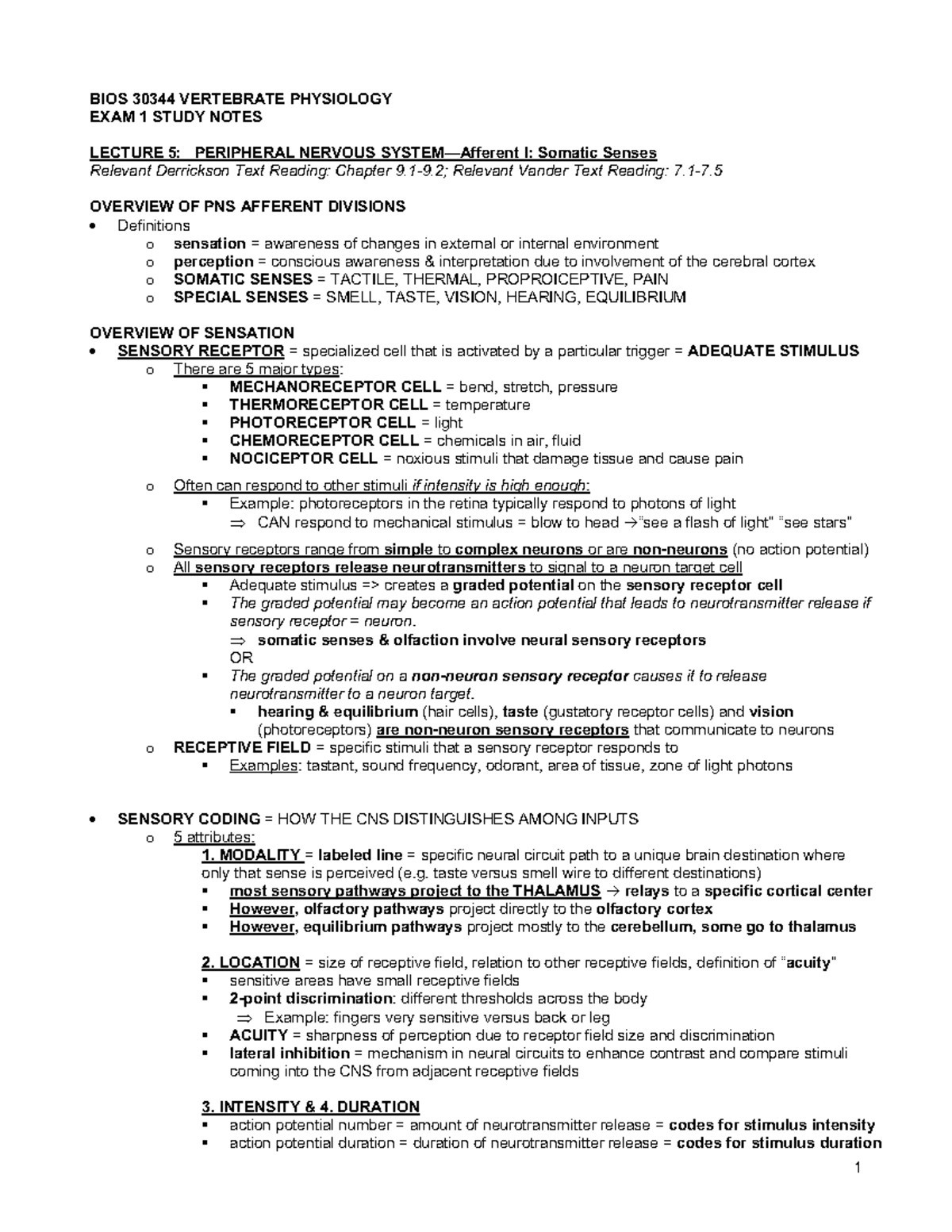 BIOS 30344 Exam 1 Study Guide: Peripheral Nervous System & Somatic ...