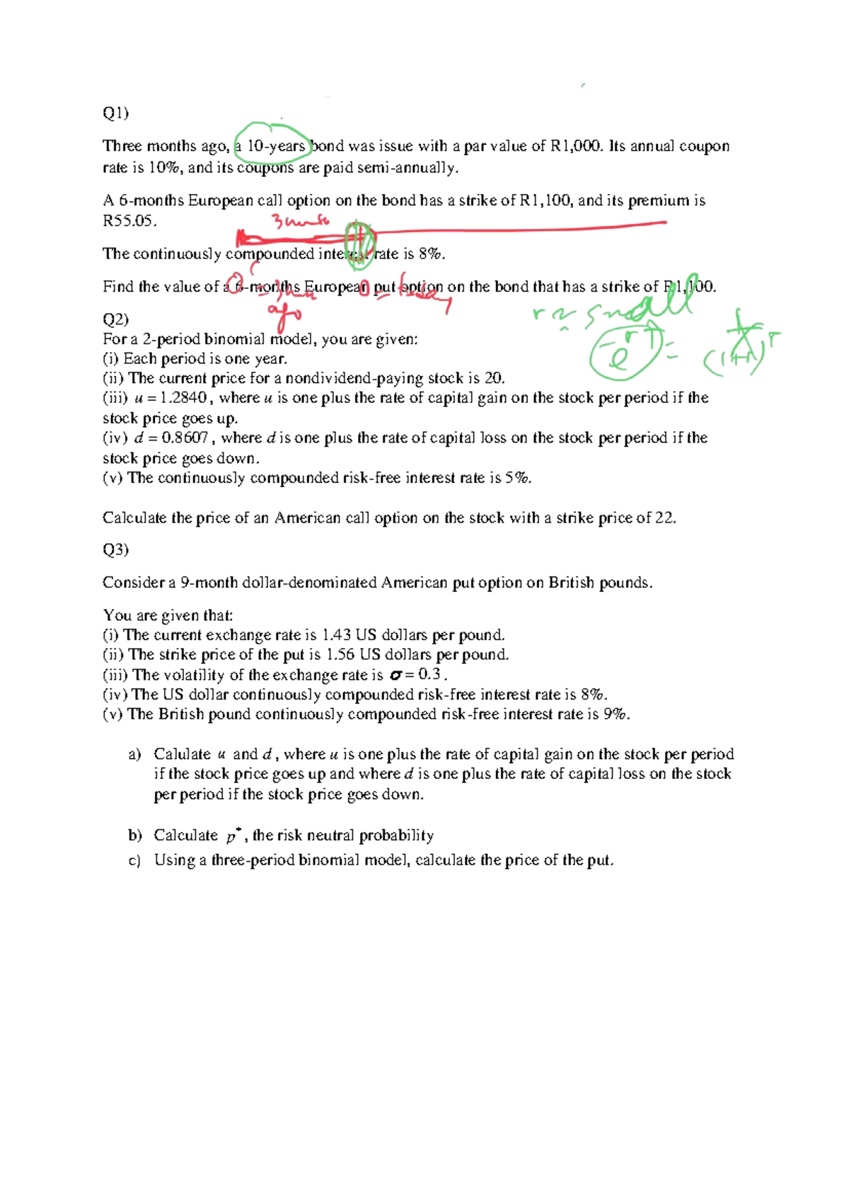 FIN 2025: Options Pricing & Binomial Model Tutorial Questions - Studocu
