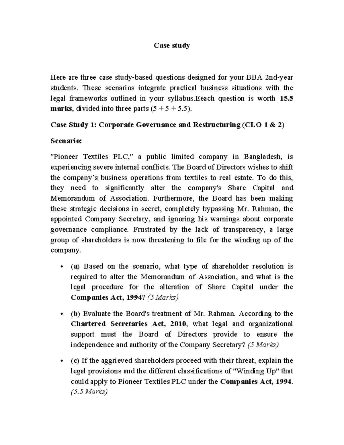 BBA Case Study: Corporate Governance, Banking Compliance & Workplace ...