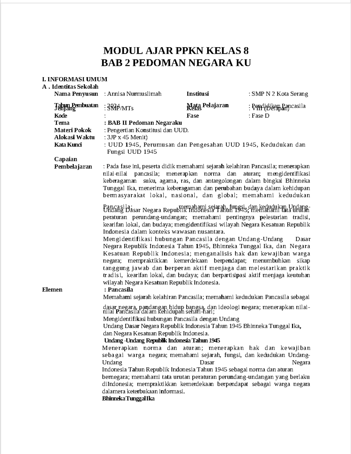 Modul Ajar PPKN Kelas 8: Bab II - Pengertian Konstitusi dan UUD - Studocu