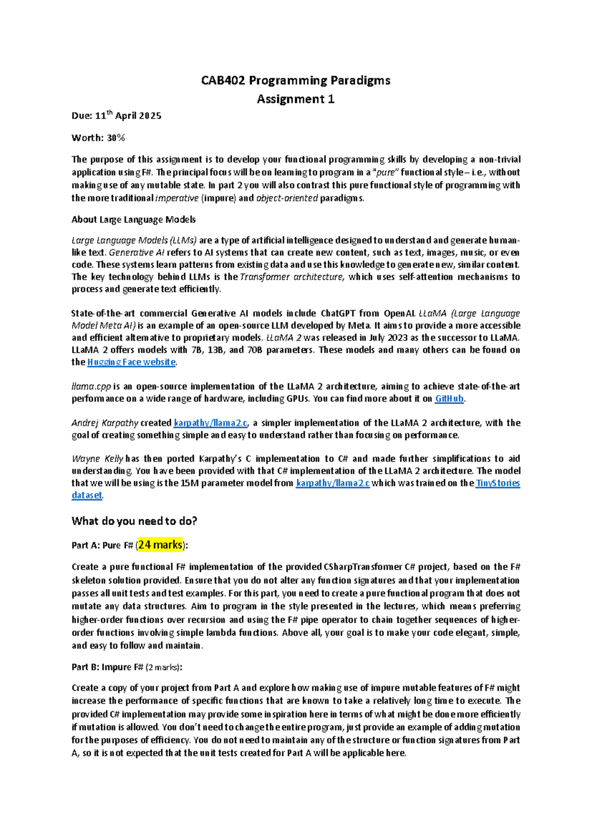 CAB402 Programming Paradigm 2025 - CAB402 Programming Paradigms Assignment 1 Due: 11 th April ...