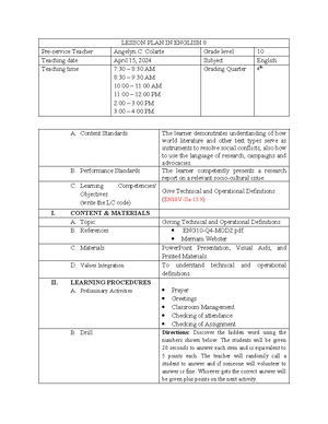 Tenses OF VERB - LESSON PLAN - A Semi-Detailed Lesson Plan in English ...