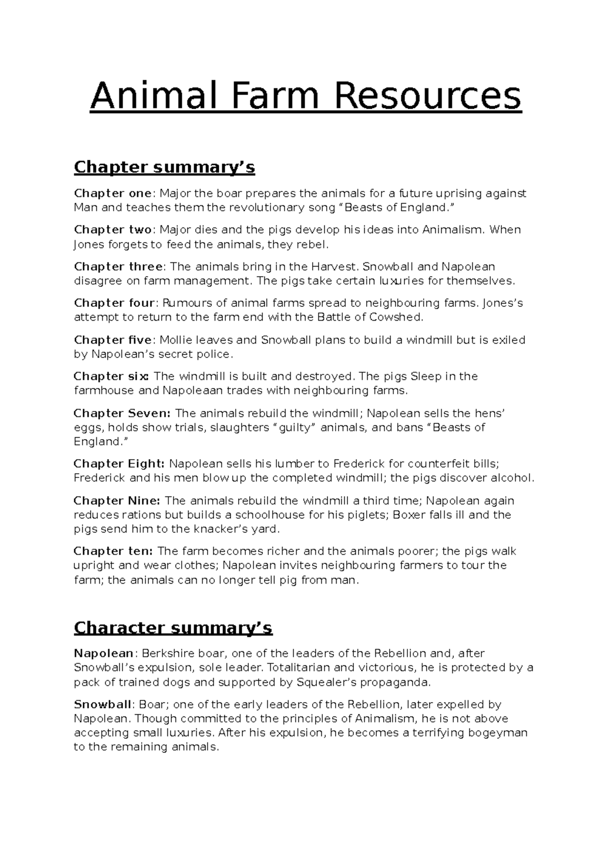 Animal Farm Resources: Chapter Summaries & Character Quotes Analysis ...