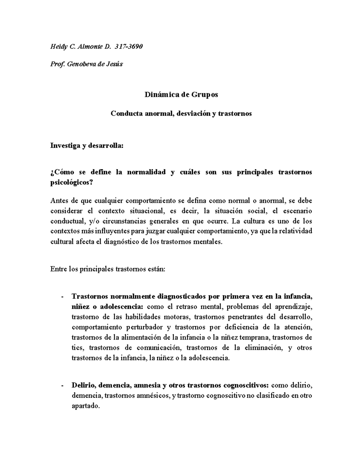 Conducta Anormal, Desviación y Trastornos - Heidy C. Almonte D. 317 ...