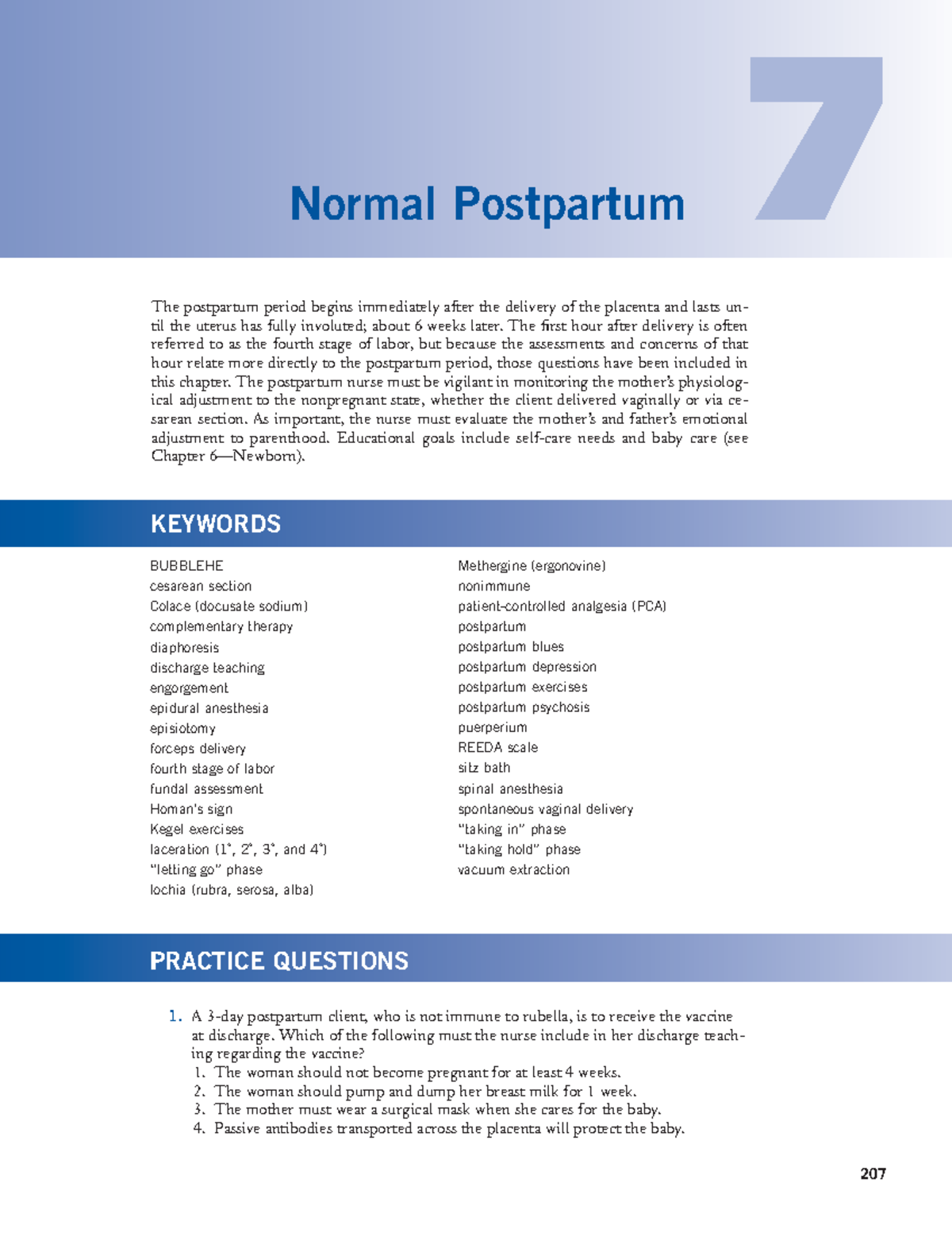 Normal Postpartum Care: Practice Questions & Key Concepts for Chapter 7 ...