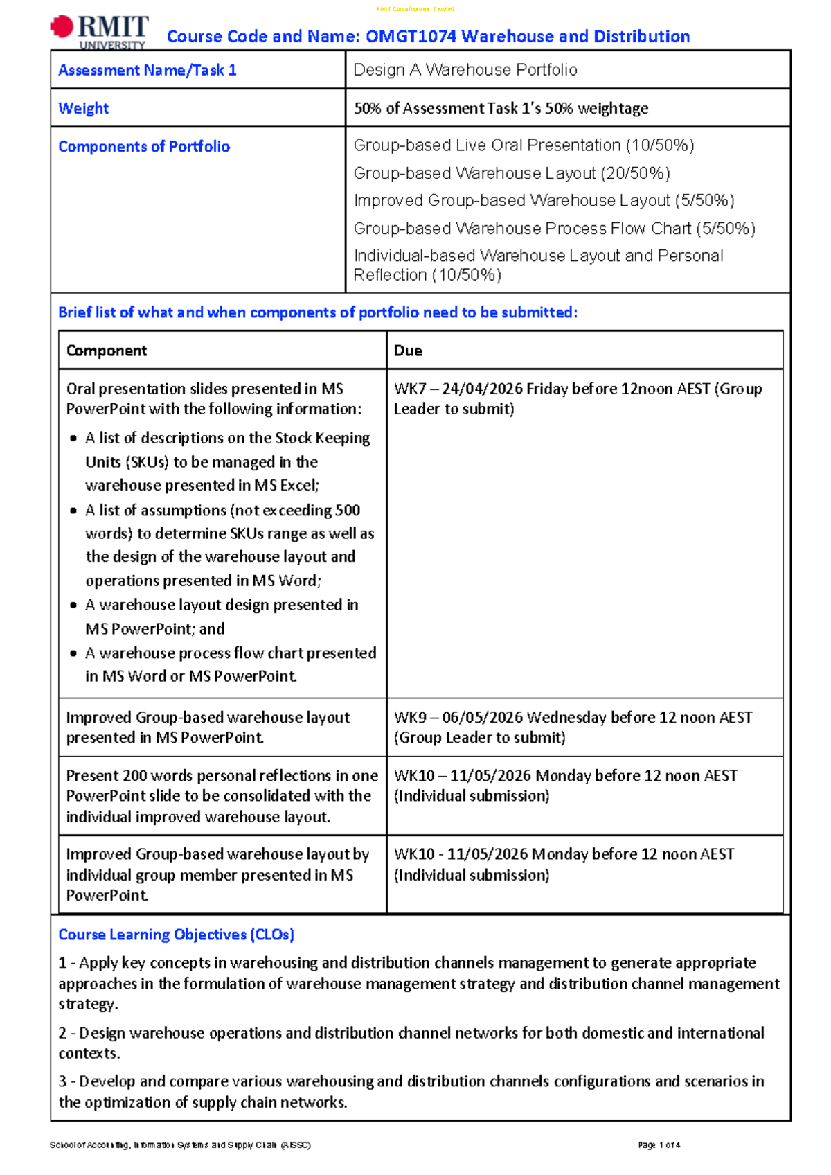 OMGT1074 A1 - Warehouse Design Portfolio & Presentation Guide - Studocu
