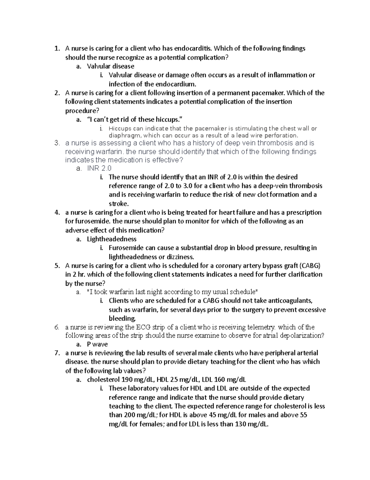 Cardiovascular Nursing Assessment and Care Notes (NUR 302) - Studocu