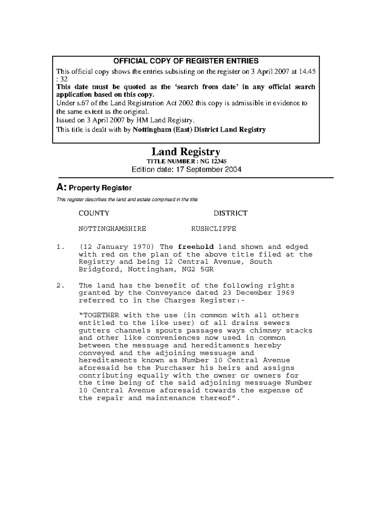 Official Copy of Register Entries - OFFICIAL COPY OF REGISTER ENTRIES ...