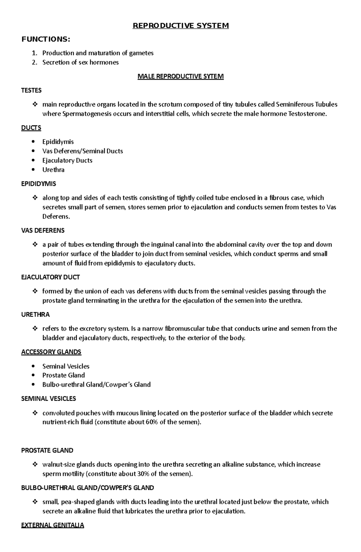 General Biology 2 Reviewer - REPRODUCTIVE SYSTEM FUNCTIONS: Production ...