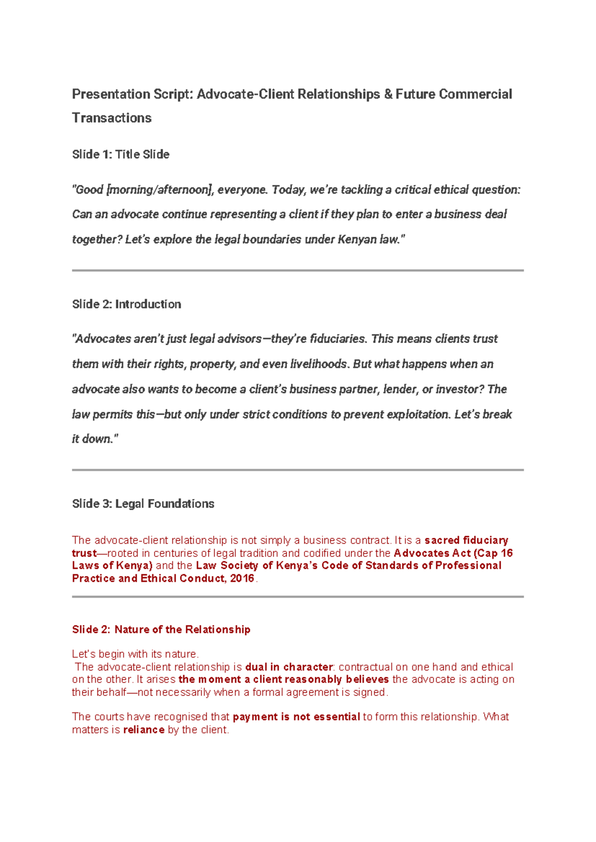 Ethics in Future Commercial Transactions: A Presentation Script on ...