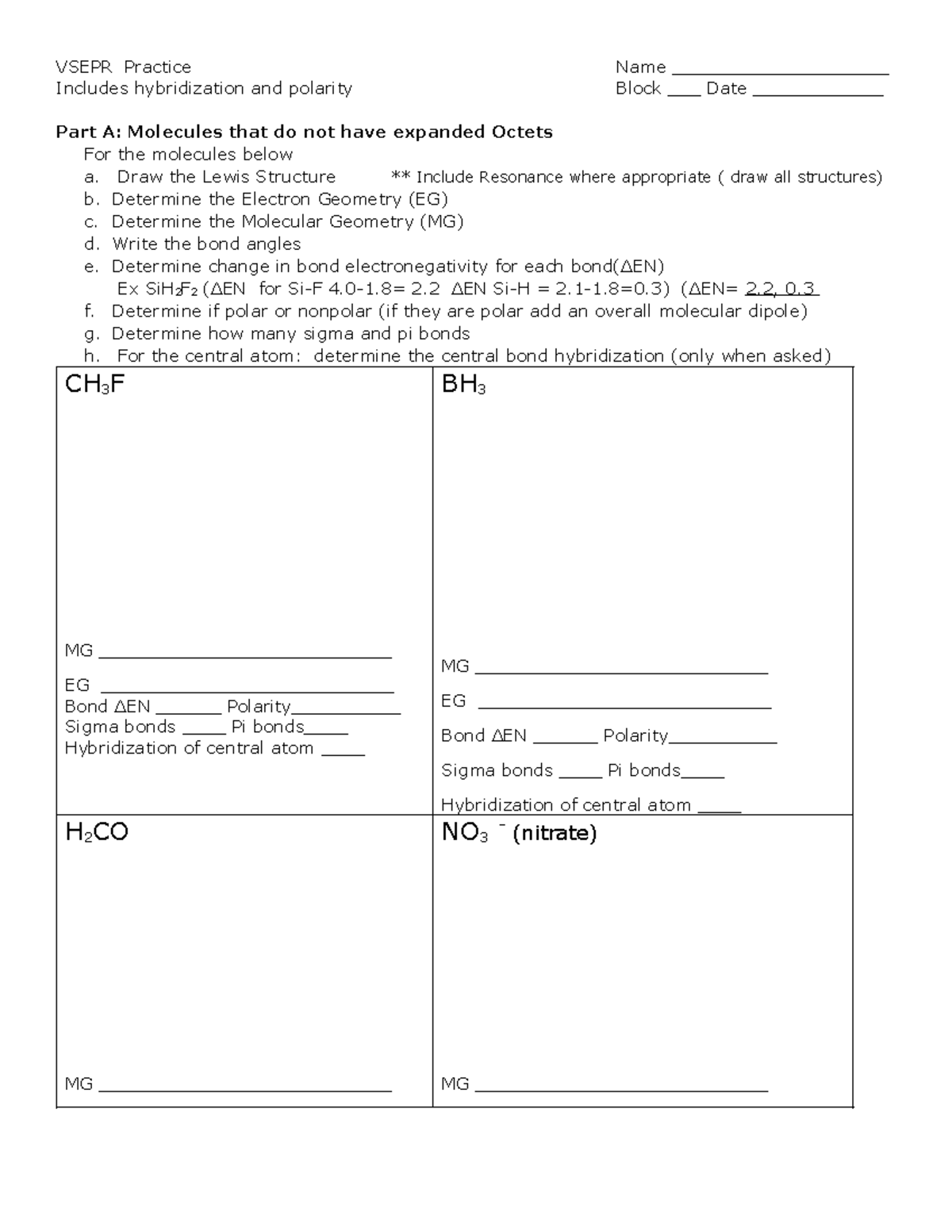VSEPR Practice Worksheet for Chem 2025: Structures & Properties - Studocu