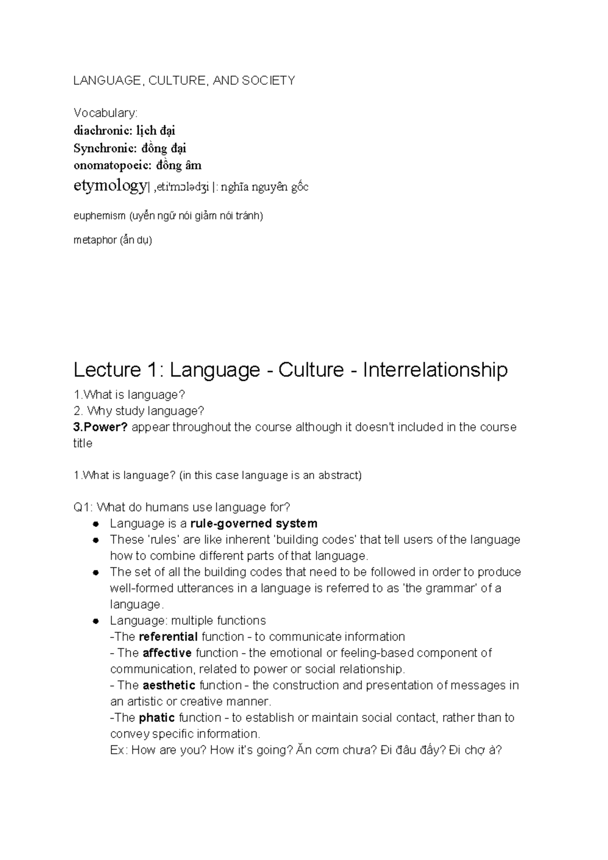 LANGUAGE, CULTURE, AND SOCIETY: Lecture 1 Vocabulary & Key Concepts ...