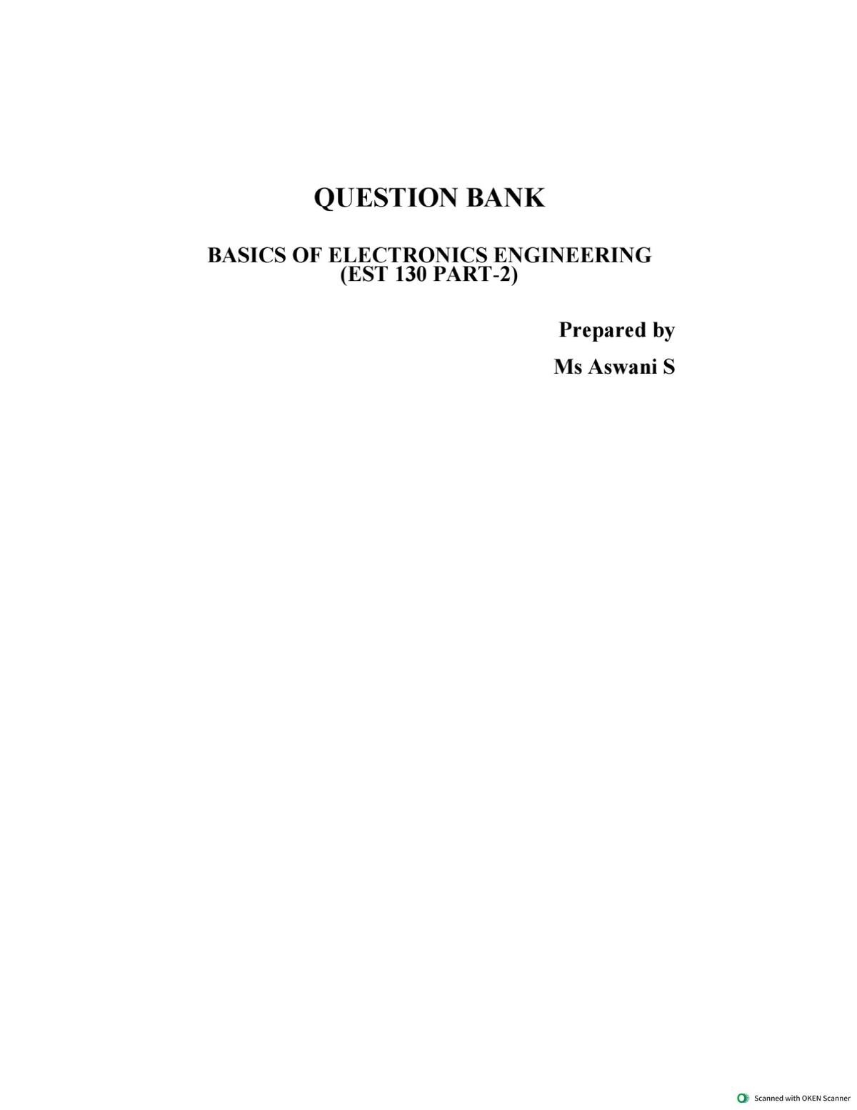 QUESTION BANK: BASICS OF ELECTRONICS ENGINEERING (EST 130) - Studocu