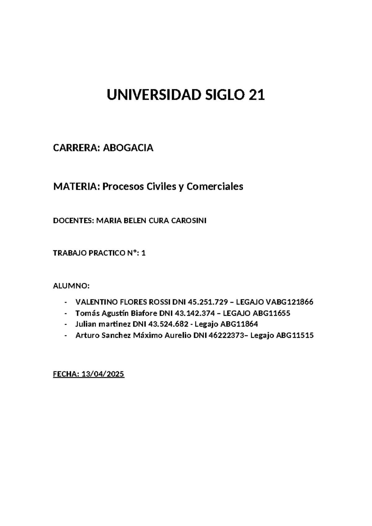 TP 1: Demanda y Exception en Procesos Civiles y Comerciales - Studocu