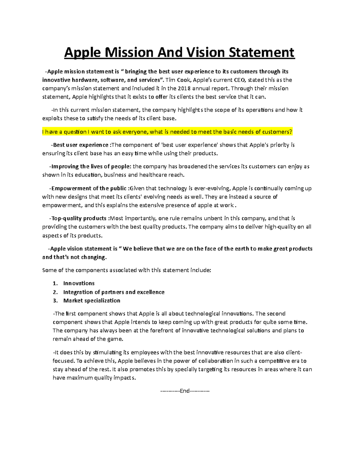Apple Mission & Vision Statement Analysis for Business Management - Studocu