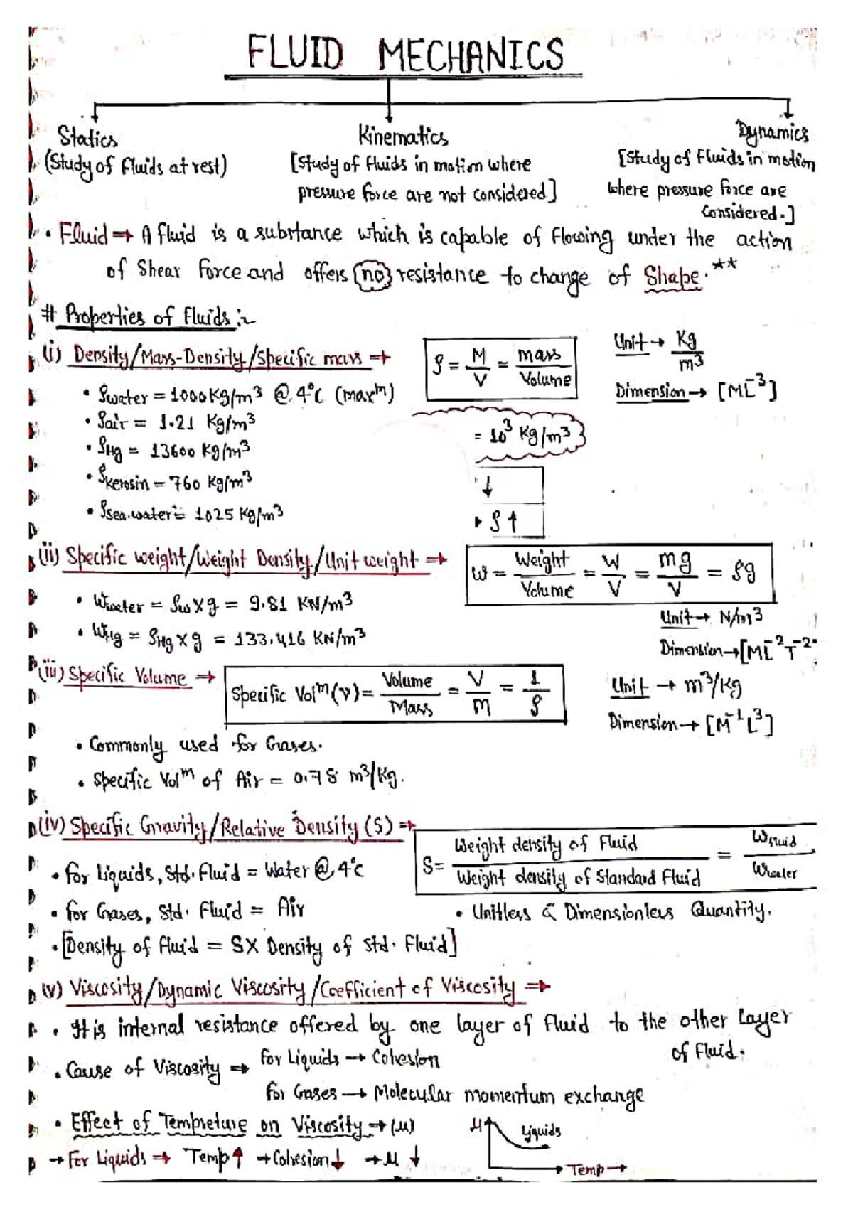 Fluid Mechanics: Statics, Kinematics, and Dynamics Study Notes - Studocu