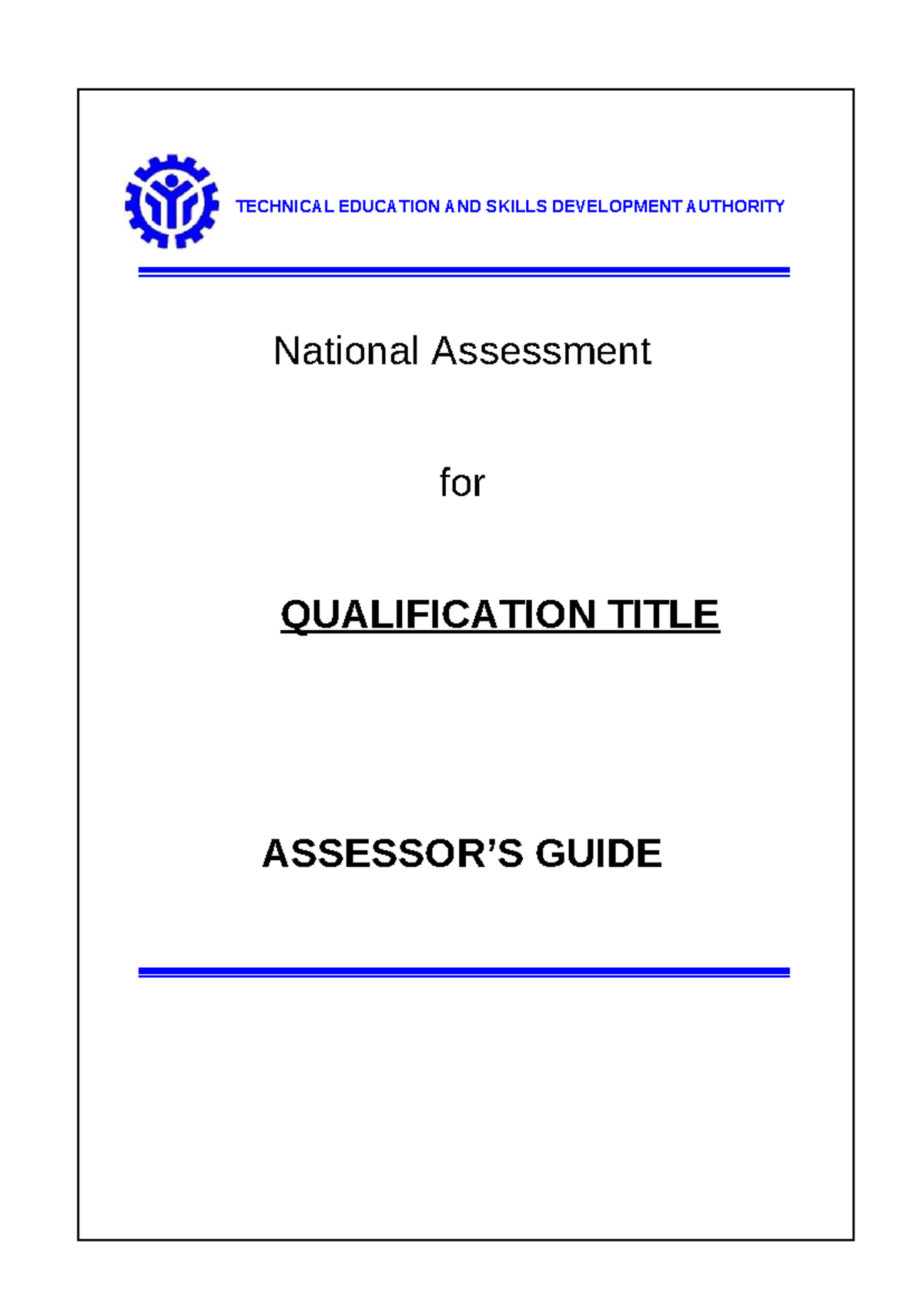 Assessors Guide for Competency Assessment - TESDA Qualification - Studocu